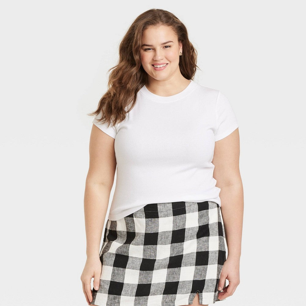 Women's 2XL - Slim Fit Short Sleeve Cropped Ribbed T-Shirt - a New Day ...